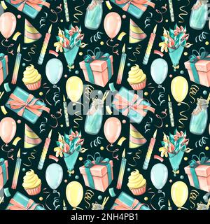 Gifts, delicious drinks, cupcake, flowers, balloons and confetti ...