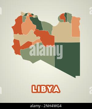 Libya map. Country poster with regions. Old grunge texture. Shape of ...