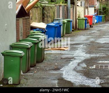 line of wheelie bins in alley way on great western road in the west end ...