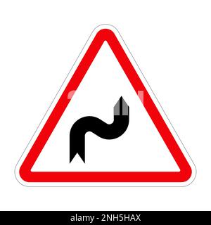 Traffic sign DOUBLE BEND FIRST TO LEFT on white background ...