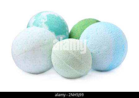 Colorful bath bombs on white background Stock Photo - Alamy