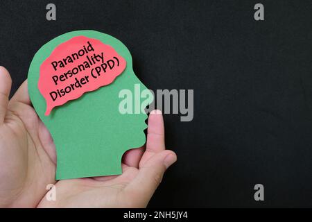 Paranoid personality disorder help, care and treatment concept. Hand ...