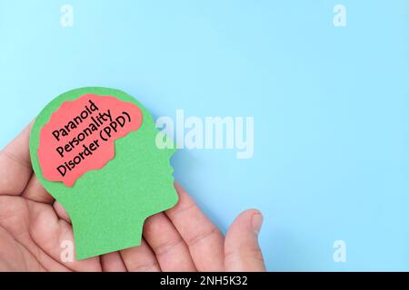 Paranoid personality disorder help, care and treatment concept. Hand ...