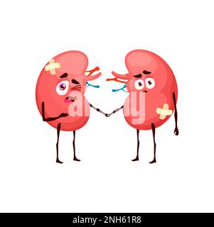 Cartoon sad suffering sick kidney characters. Unhealthy damage ...