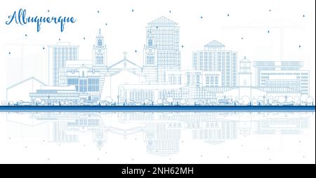 Albuquerque New Mexico City Skyline Silhouette with Golden Buildings ...