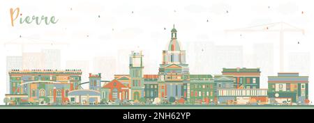 Pierre South Dakota City Skyline with Color Buildings Isolated on White ...