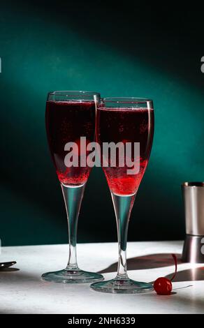 Kir Royale alcoholic cocktail with blackcurrant liqueur, prosecco and ...