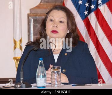 Senator Tammy Duckworth (D-IL) speaks at a press conference on the need ...