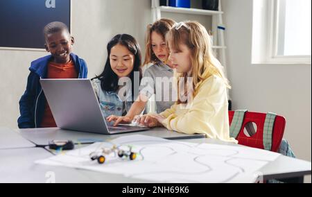 Elementary School Robotics Classroom: Diverse Group of Brilliant ...