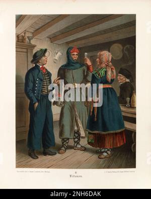 German folk costume. Lithuania (Litauen). 19th-century lithography ...