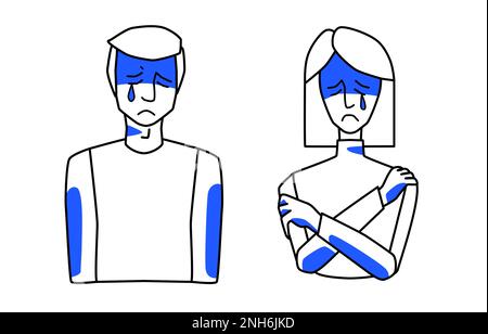 Sad woman, emotion of sorrow. Melancholy of maid, half body drawing ...