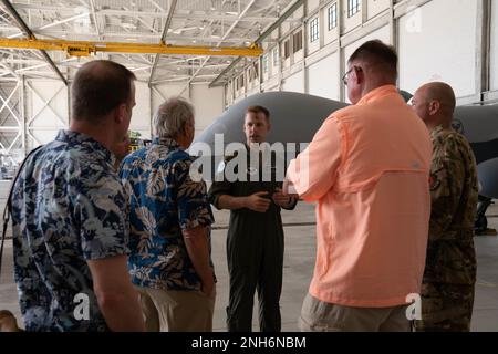 An MQ-9 Reaper assigned to the 29th Attack Squadron sits on the flight ...
