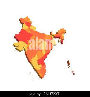 Orange political map of India. Administrative divisions - states and ...