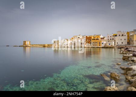 View of the Ligny Tower and the picturesque adjacent houses, Trapani ...