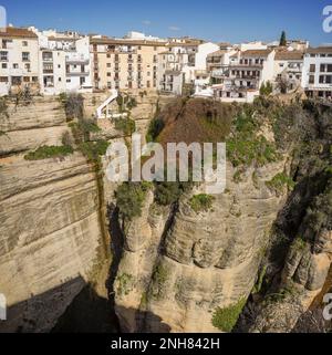 The deep Tajo gorge of Ronda, that splits the spanish village in two ...