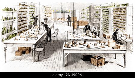 Men working in Thomas Edison's laboratory in Menlo Park, New Jersey ...