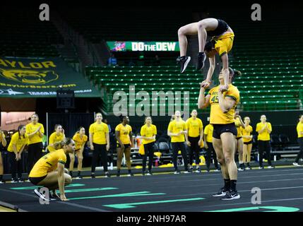 February 5 2023: Baylor Bears Bayley Humphrey (45) holds up Baylor ...
