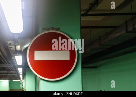 Prohibitory traffic sign in underground parking area Stock Photo - Alamy