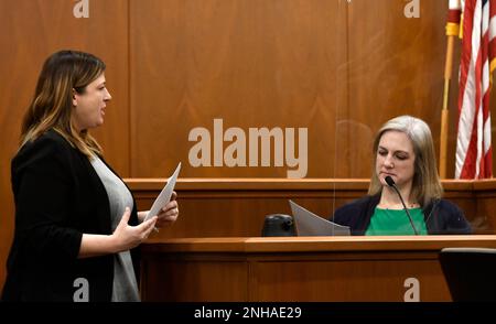 Mackenzie Renner, one of Mark Jensen's attorneys, gives the defense's ...