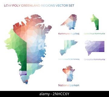 Map of Greenland. Low poly illustration of the country. Purple geometric design. Polygonal ...