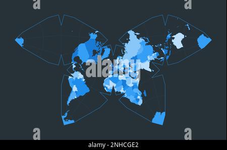 Vector world map. Steve Waterman's butterfly projection. Plain world ...