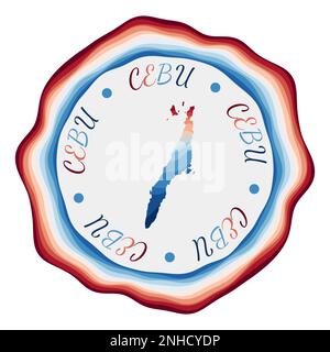 Cebu map. Map of the island with beautiful geometric waves in red and ...