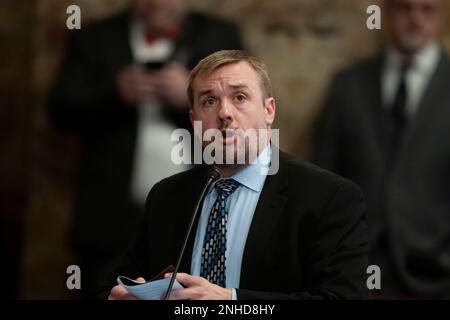 Pennsylvania House Minority Leader Bryan Cutler, R-Lancaster, listens ...