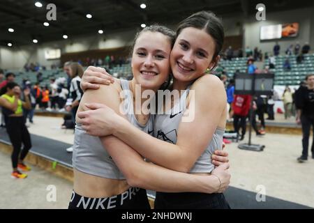 Twin sisters Amanda Moll (left) and Hana Moll (right) pose during the ...