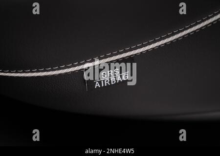 side airbag label on car seat. car safety and warning system Stock ...