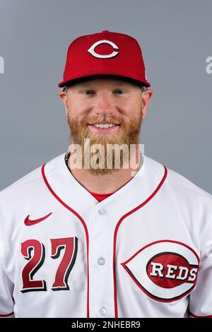 Cincinnati Reds left fielder Jake Fraley stands in the dugout during a ...