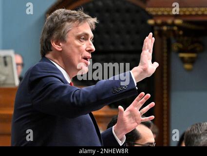 Quebec Liberal Party interim Leader Marc Tanguay questions the ...