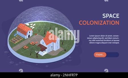 Space colonization set with settlement symbols isometric isolated ...