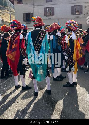 The dancing Balari in the colorful costumes of the Bagolino carnival ...
