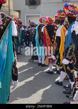 The dancing Balari in the colorful costumes of the Bagolino carnival ...