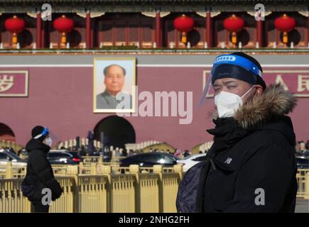 Police officers patrol around Tiananmen Square (Tian'anmen Square) in ...