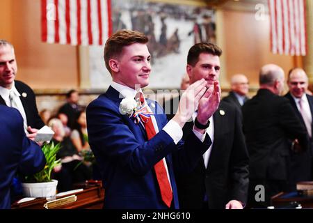 State Rep. Mike Cabell (R-117) shakes hands with State Rep. Alec ...