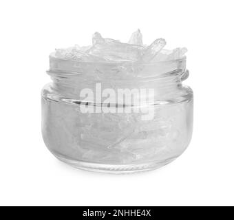 Menthol crystals in jar on white background Stock Photo - Alamy