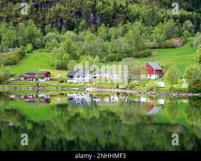 village Oldedalen at the Oldevatnet River, Norway, Oldedalen ...