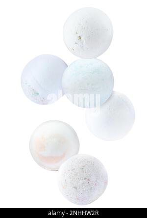 collage of organic bath salt, bath bombs and colorful soap near flowers ...