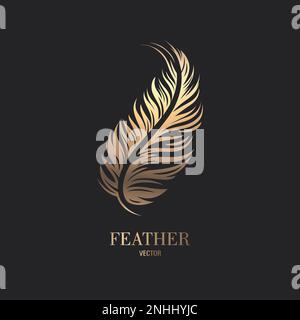 Vector Fluffy Golden Color Feather Logo Icon, Silhouette Feather ...