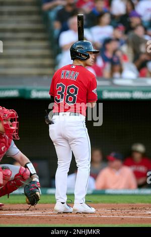 Cleveland Guardians Steven Kwan (38) rounds third base to score a run ...
