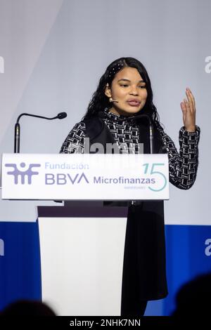 Fashion design student Kelly Zapata during the event to celebrate the ...