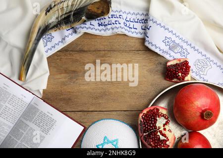 Frame of Rosh Hashanah holiday attributes with words Blessed Are You ...