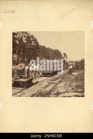 A mortar is mounted on a railroad car in Petersburg, Virginia, likely ...