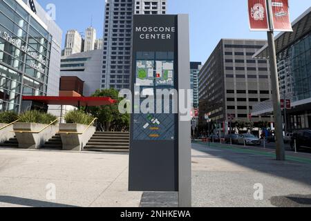 Monument with a map of the Moscone Center sign seen on Tuesday, Oct. 6 ...