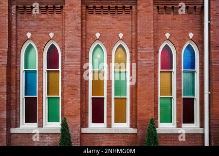 colorful stained glass windows at Ryman Auditorium, a popular and ...
