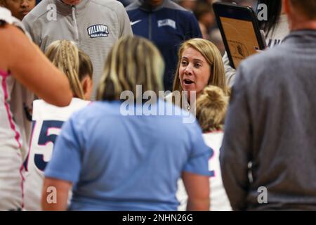 Villanova head coach Denise Dillon watches play during the first half ...