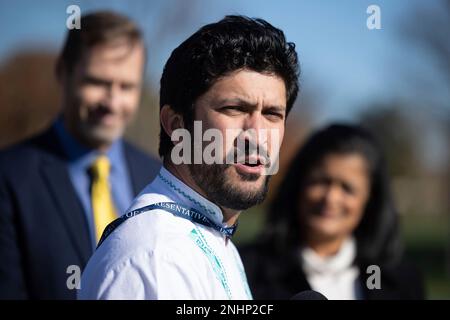Representative-elect Greg Casar (D-Texas) speaks during a BOLD PAC ...