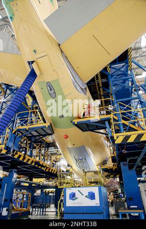 Assembly of aircraft tail structures at the Airbus campus in Getafe ...
