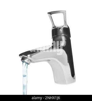 Water stream flowing from tap on white background Stock Photo - Alamy